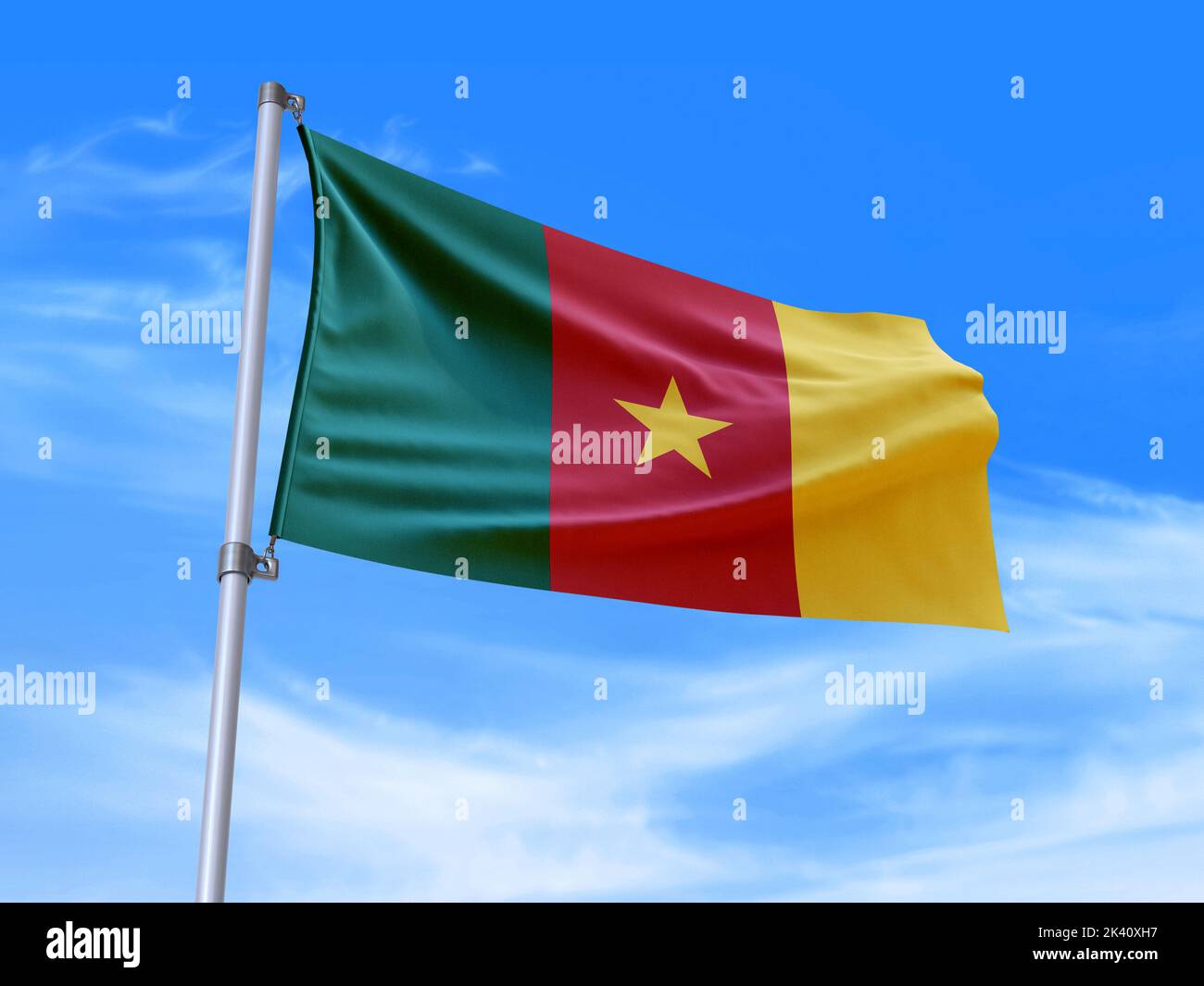 Beautiful Cameroon flag waving in the wind with sky background - 3D ...