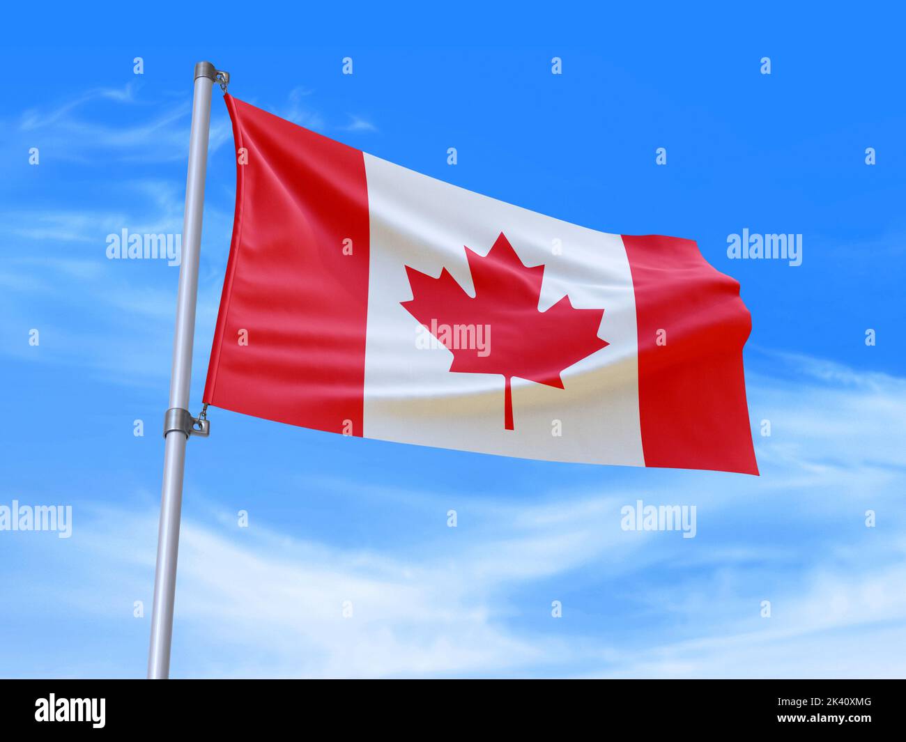 Beautiful Canada flag waving in the wind with sky background - 3D ...