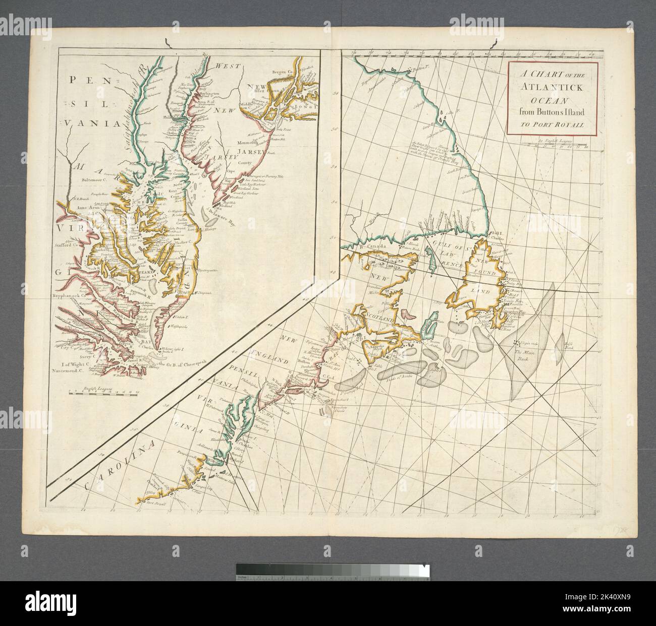 A chart of the Atlantick Ocean from Buttons Island to Port Royall ...