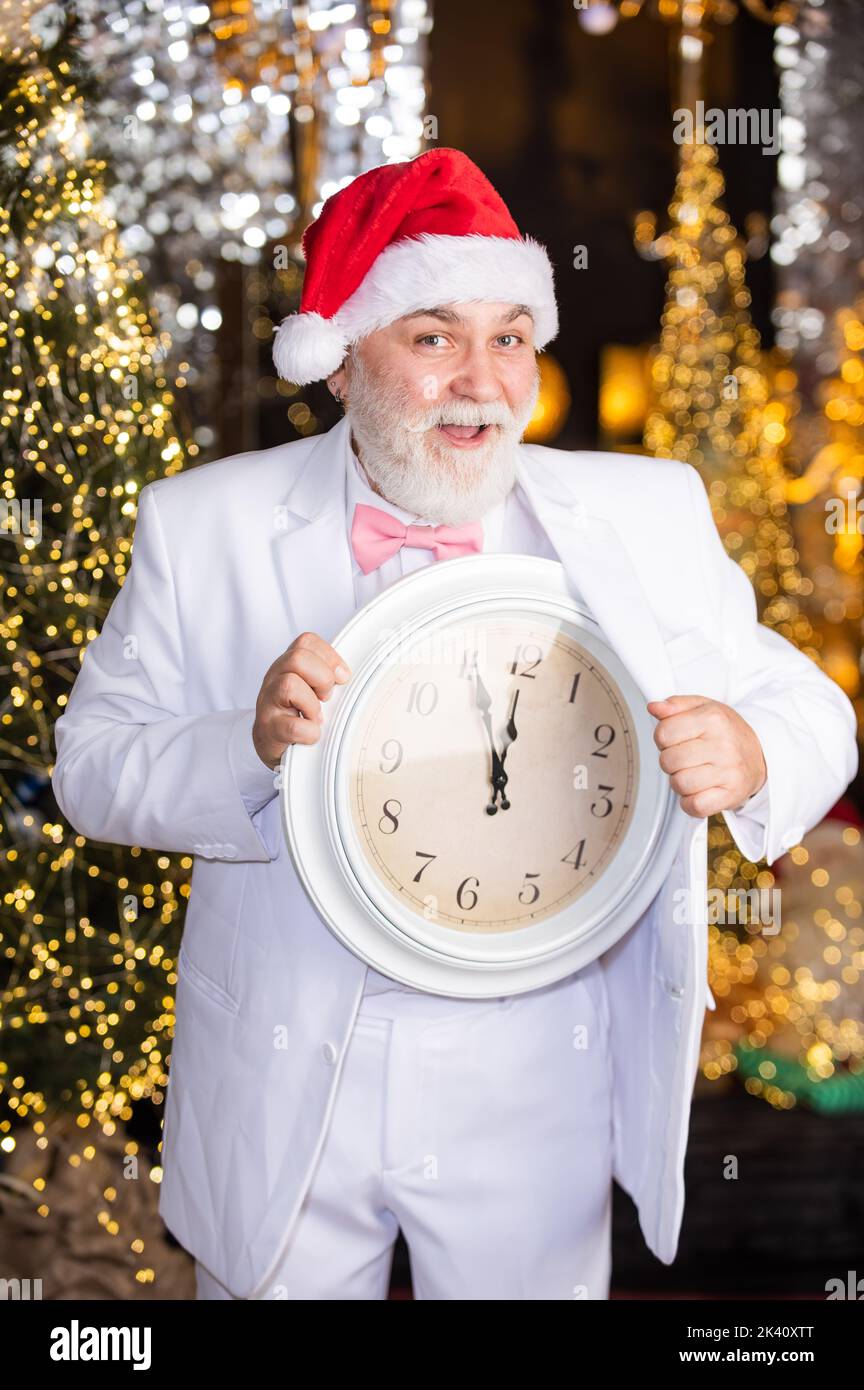 Christmas countdown arriving. wait for xmas presents. santa man hold ...