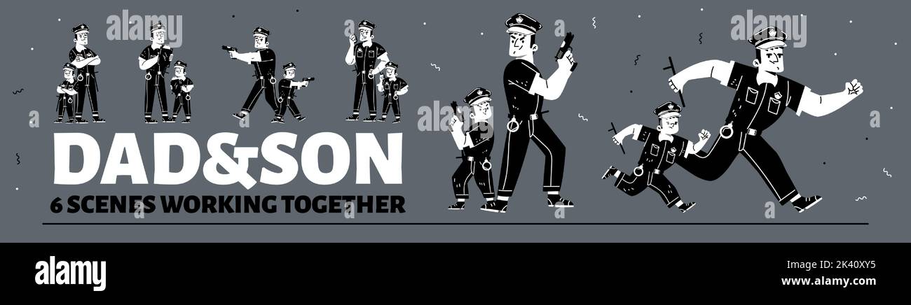 Dad and son in policeman costume work together. Father police officer ...