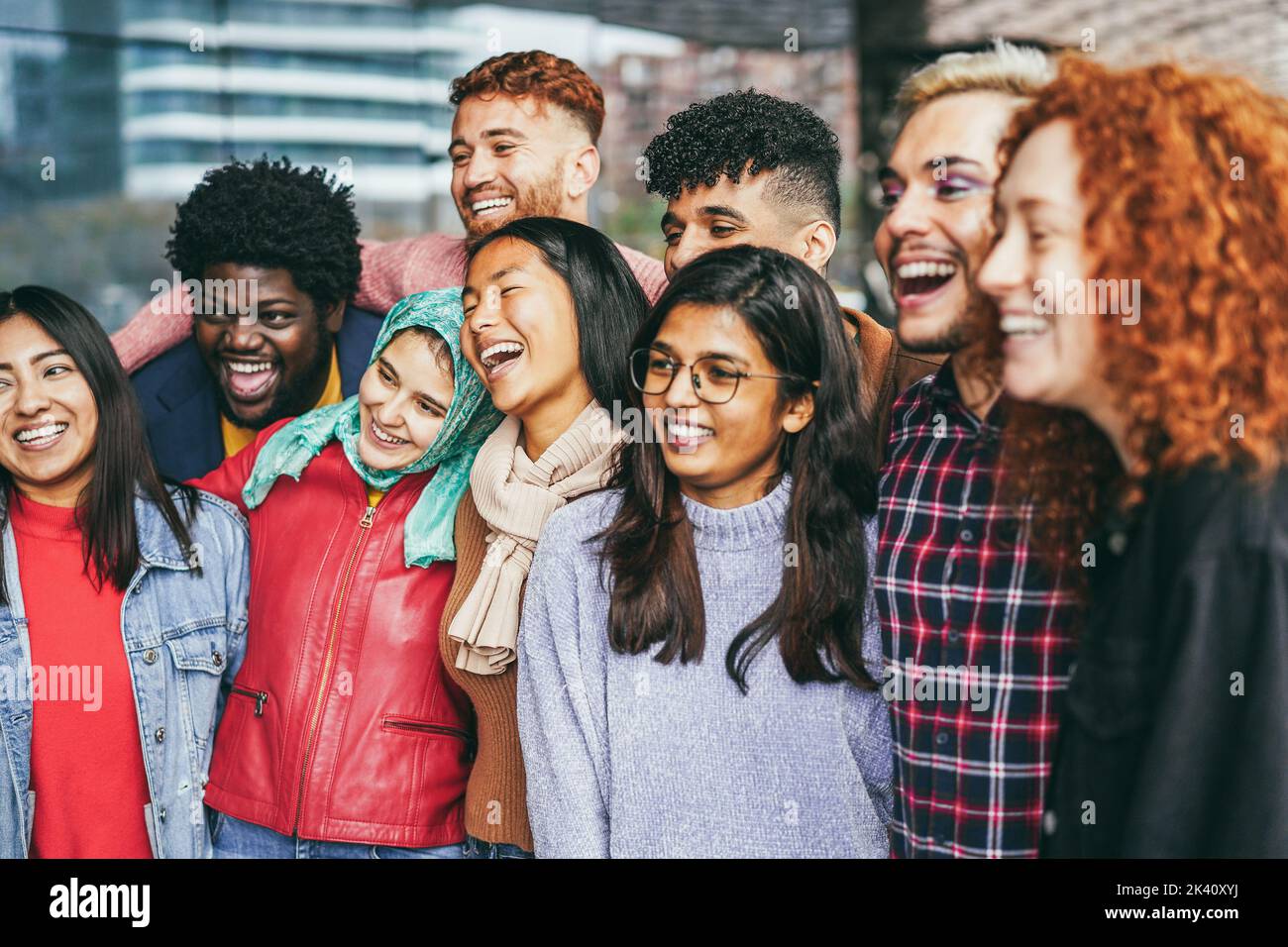Young diverse people having fun outdoor laughing together - Diversity concept Stock Photo - Alamy