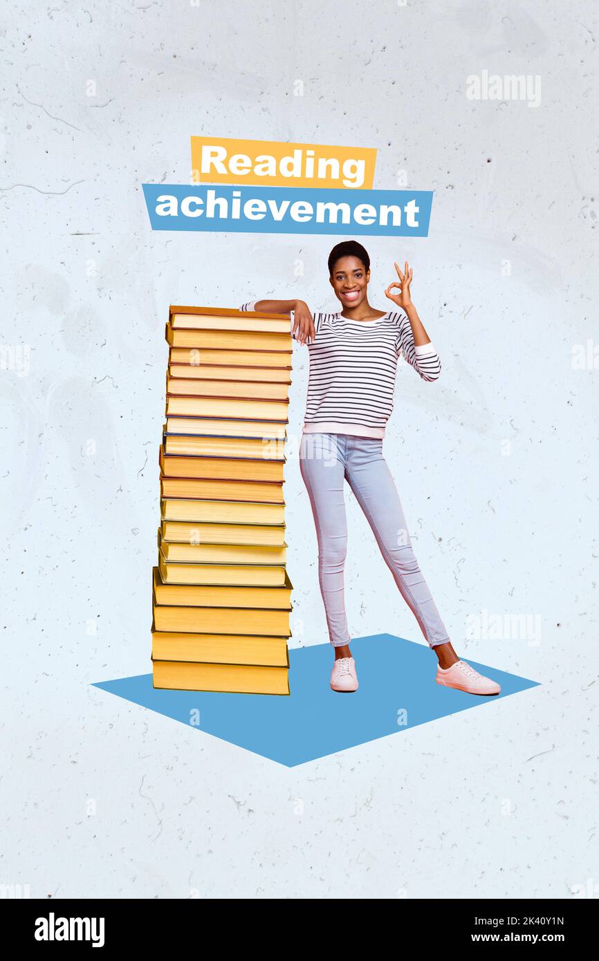 Creative trend collage of millennial lady showing okey sign hand ...