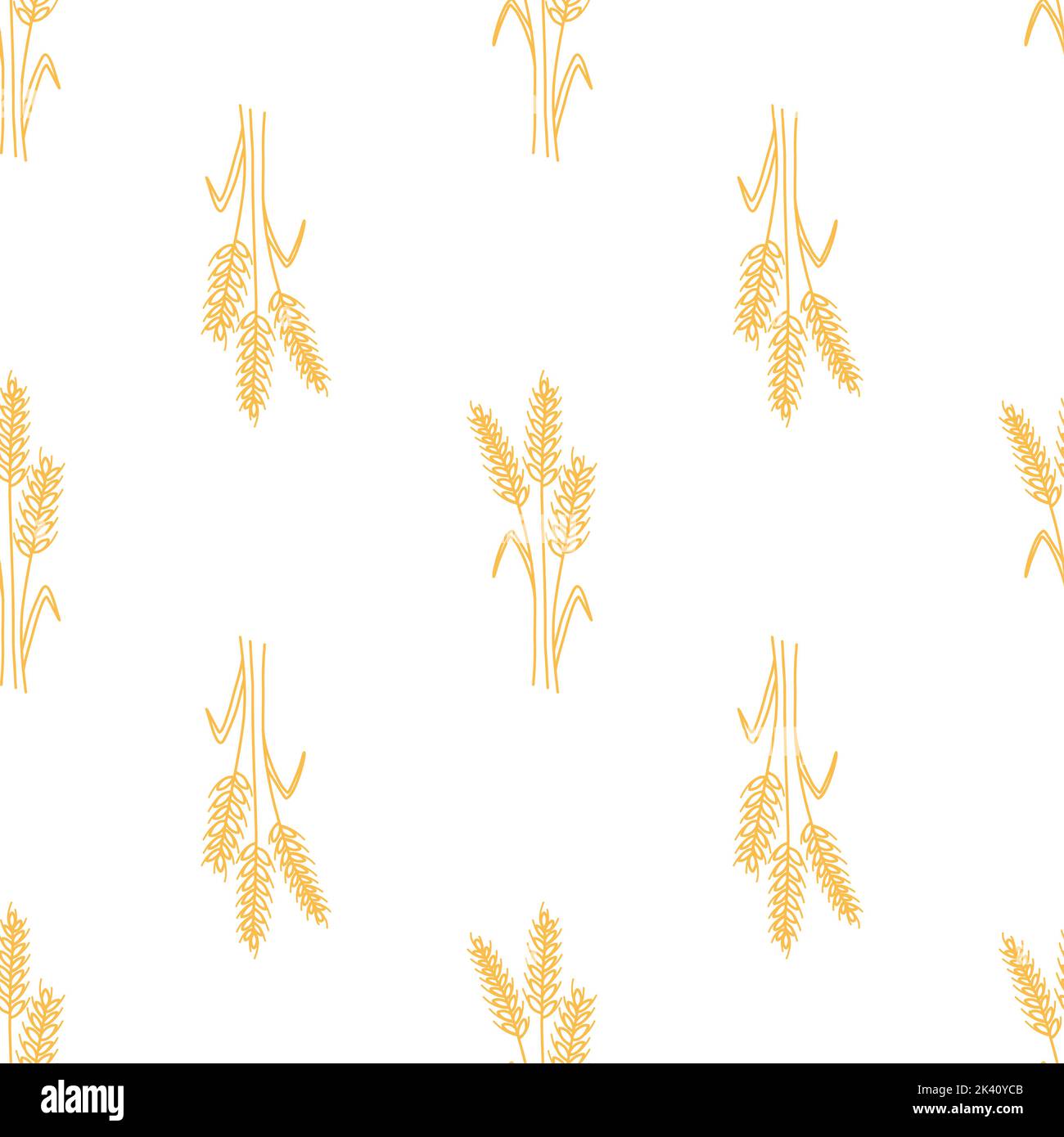 Seamless pattern with doodle spikelets and grains of wheat on white ...