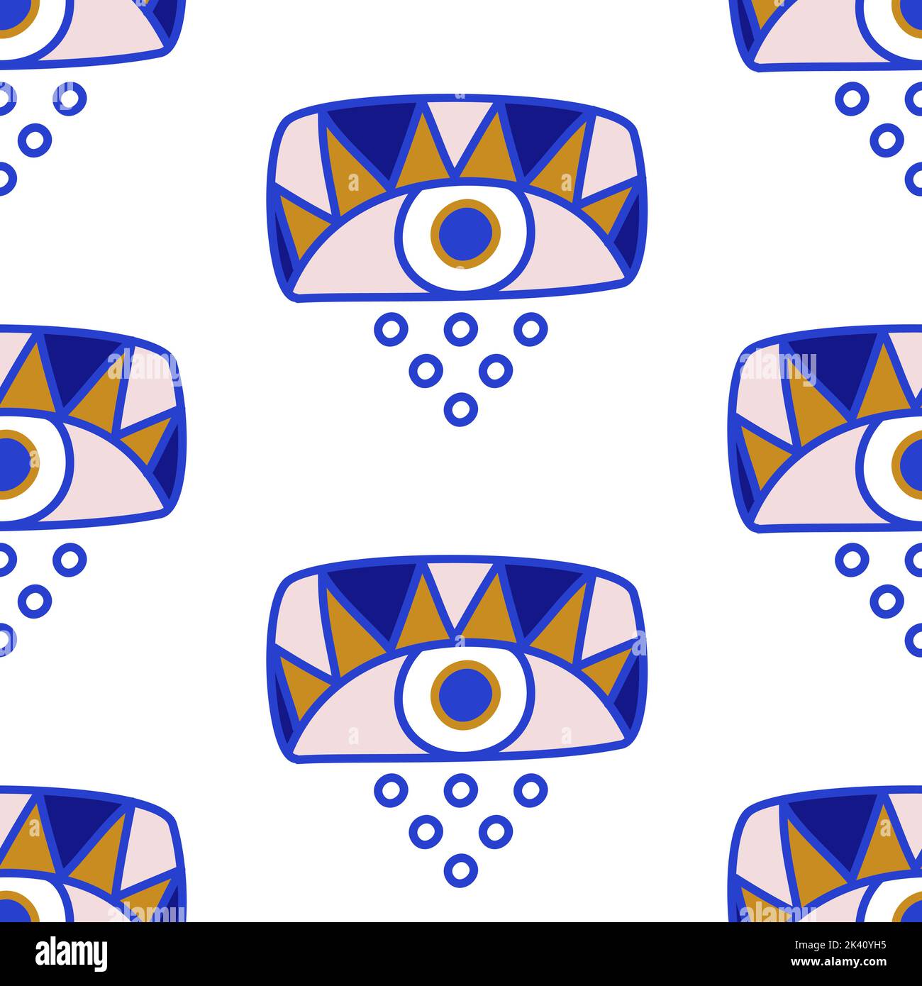 Evil eyes seamless pattern in blue, white, golden colors Stock Vector ...
