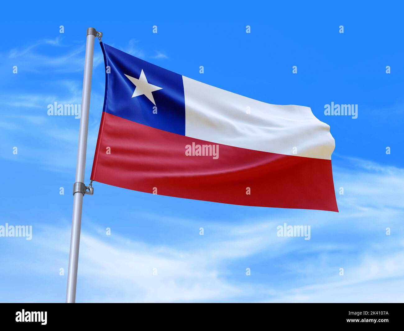 Beautiful Chile flag waving in the wind with sky background - 3D ...