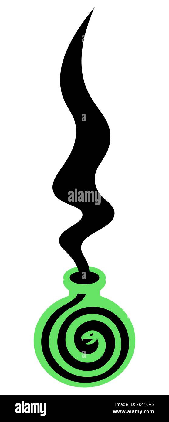 A green bottle of poison. Magical black vapors in the form of a snake ...