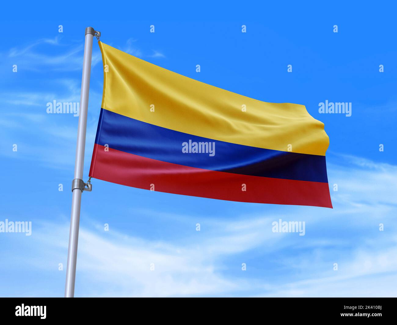 Beautiful Colombia flag waving in the wind with sky background - 3D ...