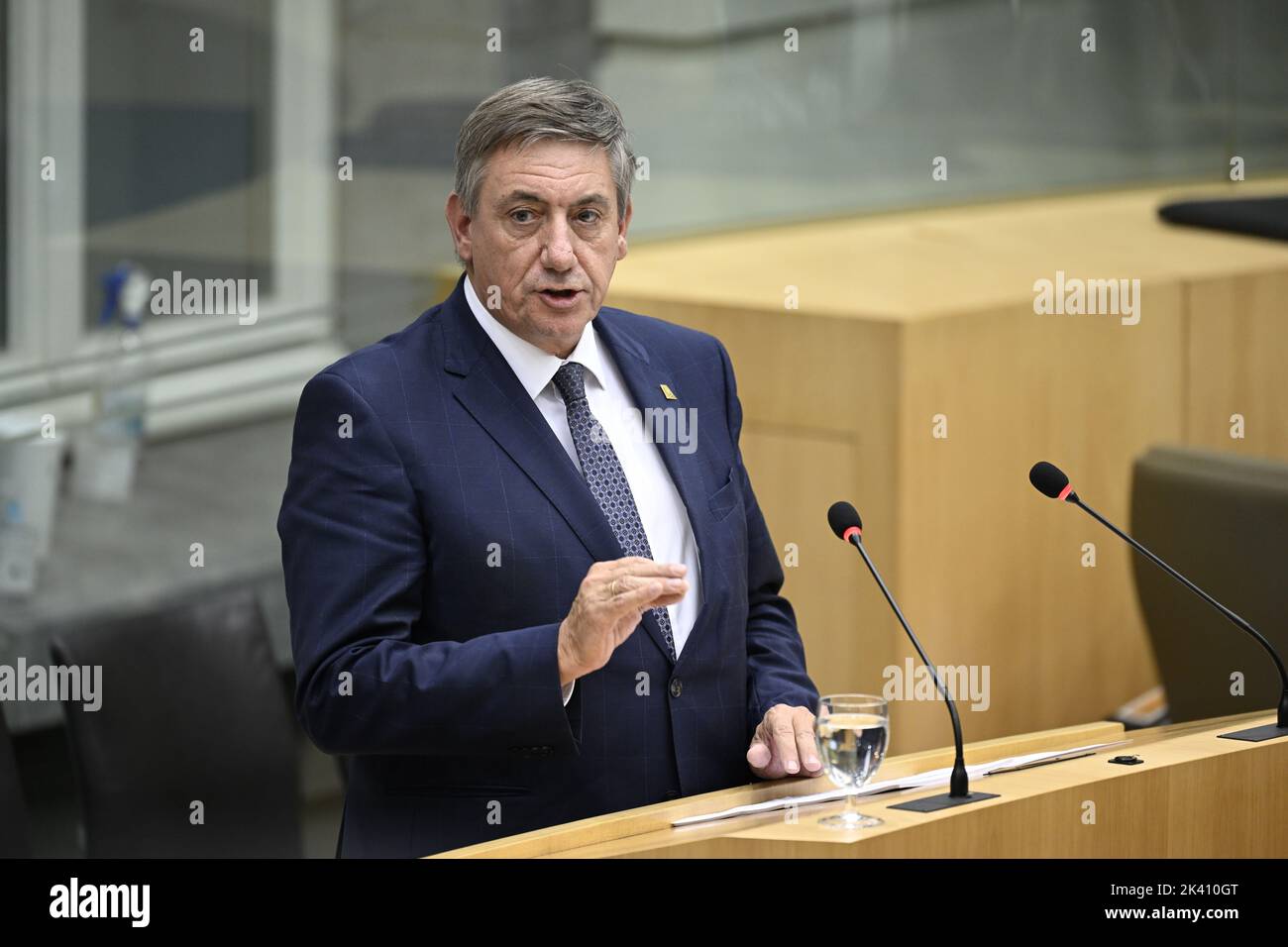 Flemish Minister President Jan Jambon pictured during a plenary session of the Flemish ...
