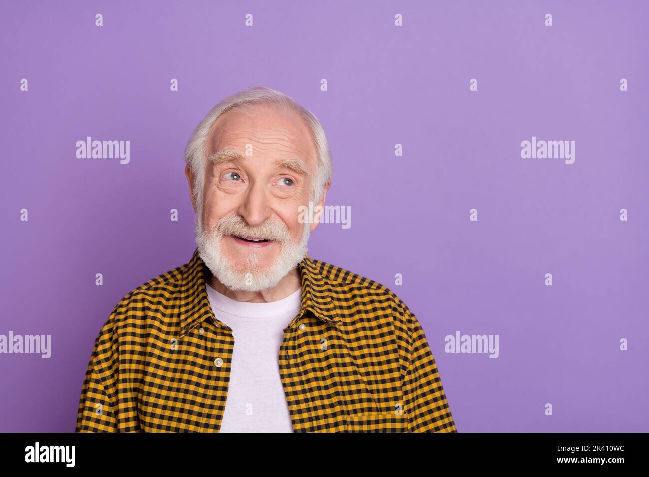 Photo portrait of cute grandpa grey hair look empty space advert wear ...