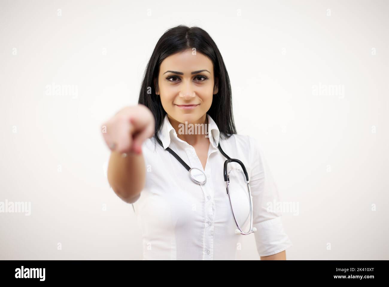 Portrait of beautiful female doctor doing different things - Stock ...
