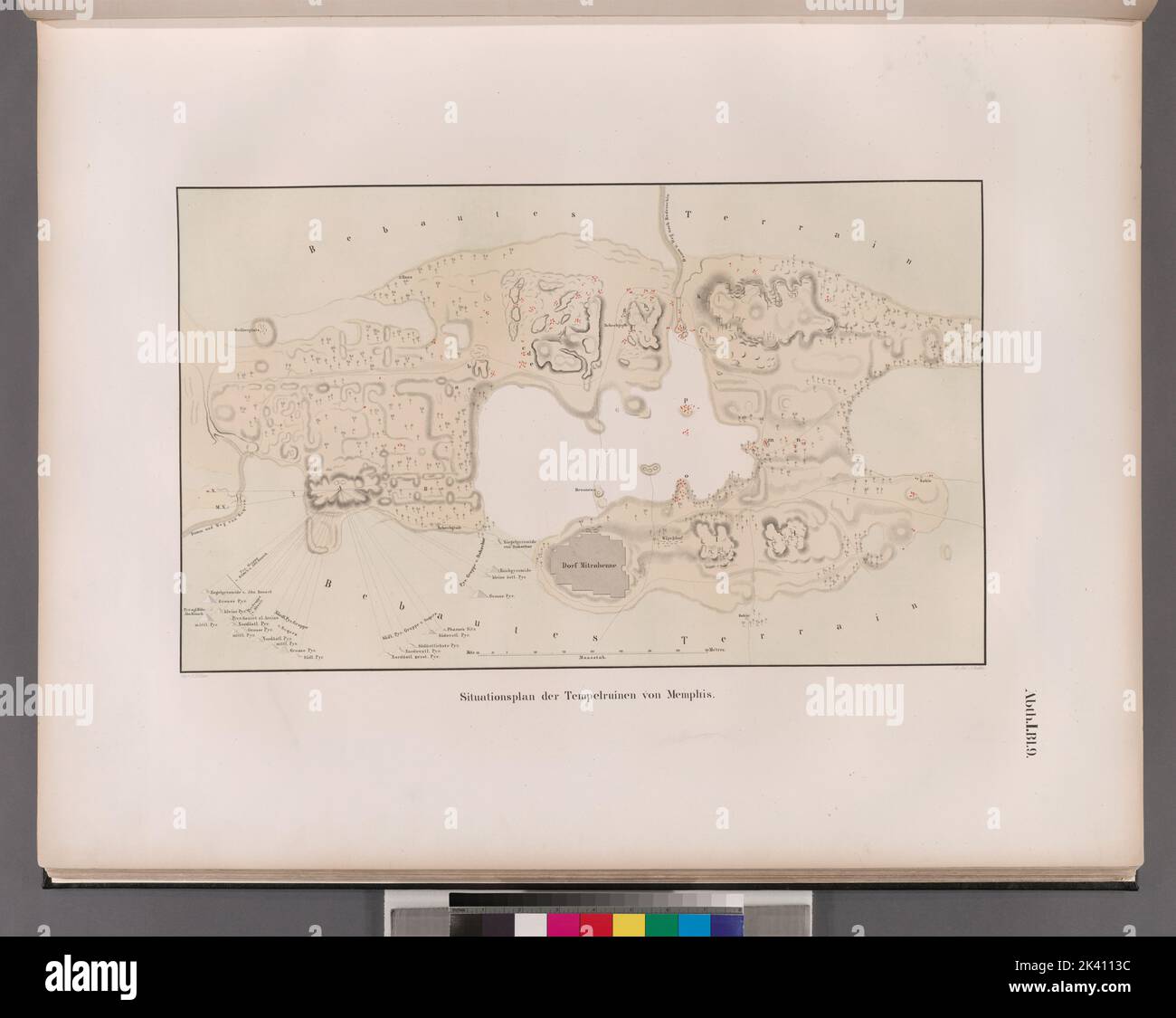 Situationsplan der Tempelruinen von Memphis. 1849 - 1856. Lepsius ...