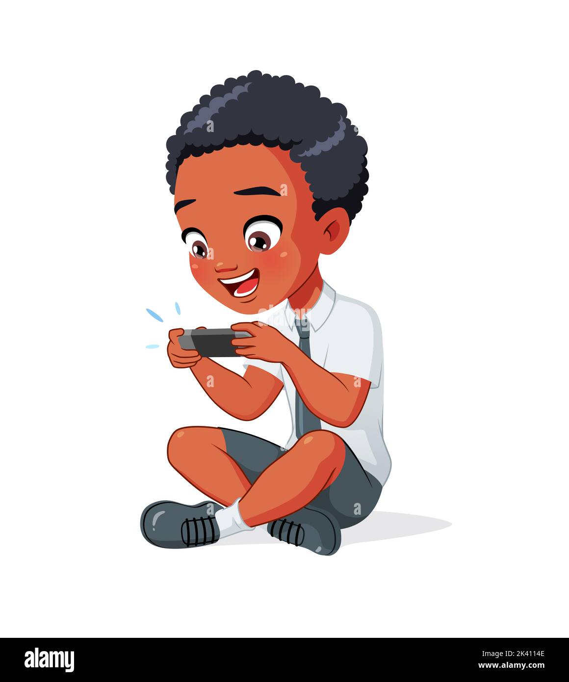 Cute African American boy playing video game console. Vector ...