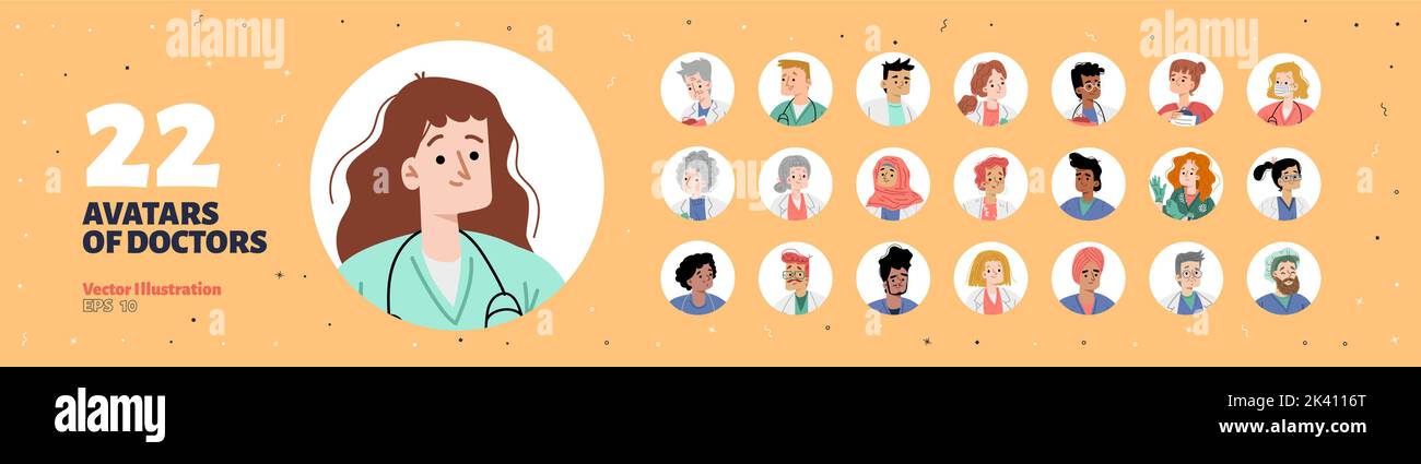 Avatars of doctors, nurses, healthcare staff. Diverse people hospital ...