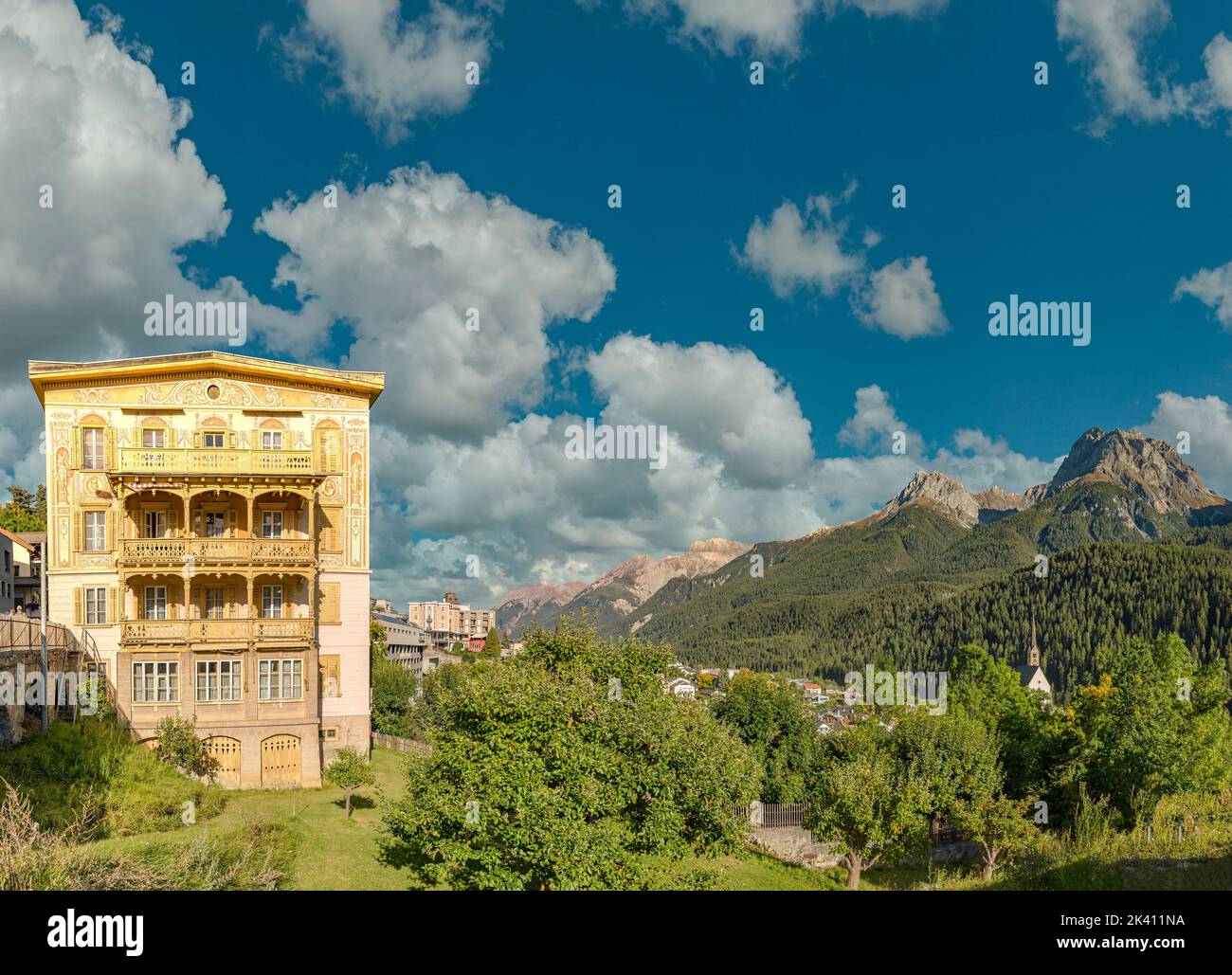 A rich decorated house and the mountains around Piz Lischana *** Local ...