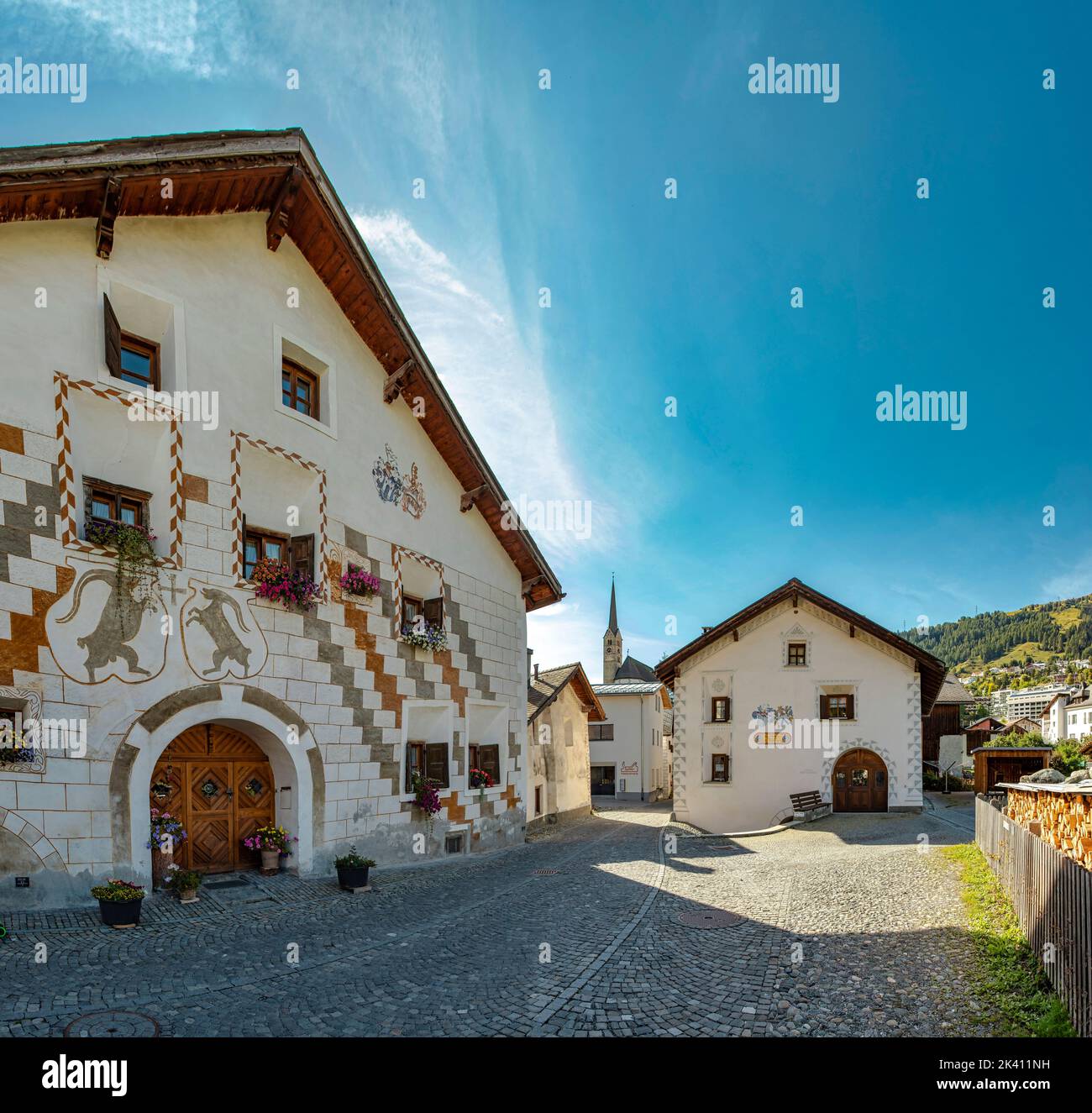 In sgraffito techique decorated Engadin house at the Porta *** Local ...