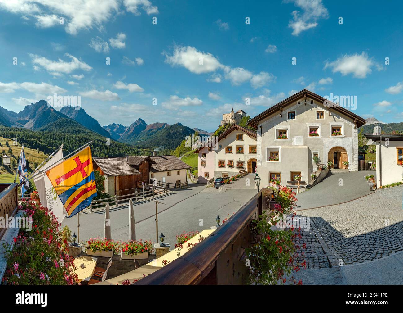 Tarasp castle and the square near Schlosshotel Chasté *** Local Caption ...