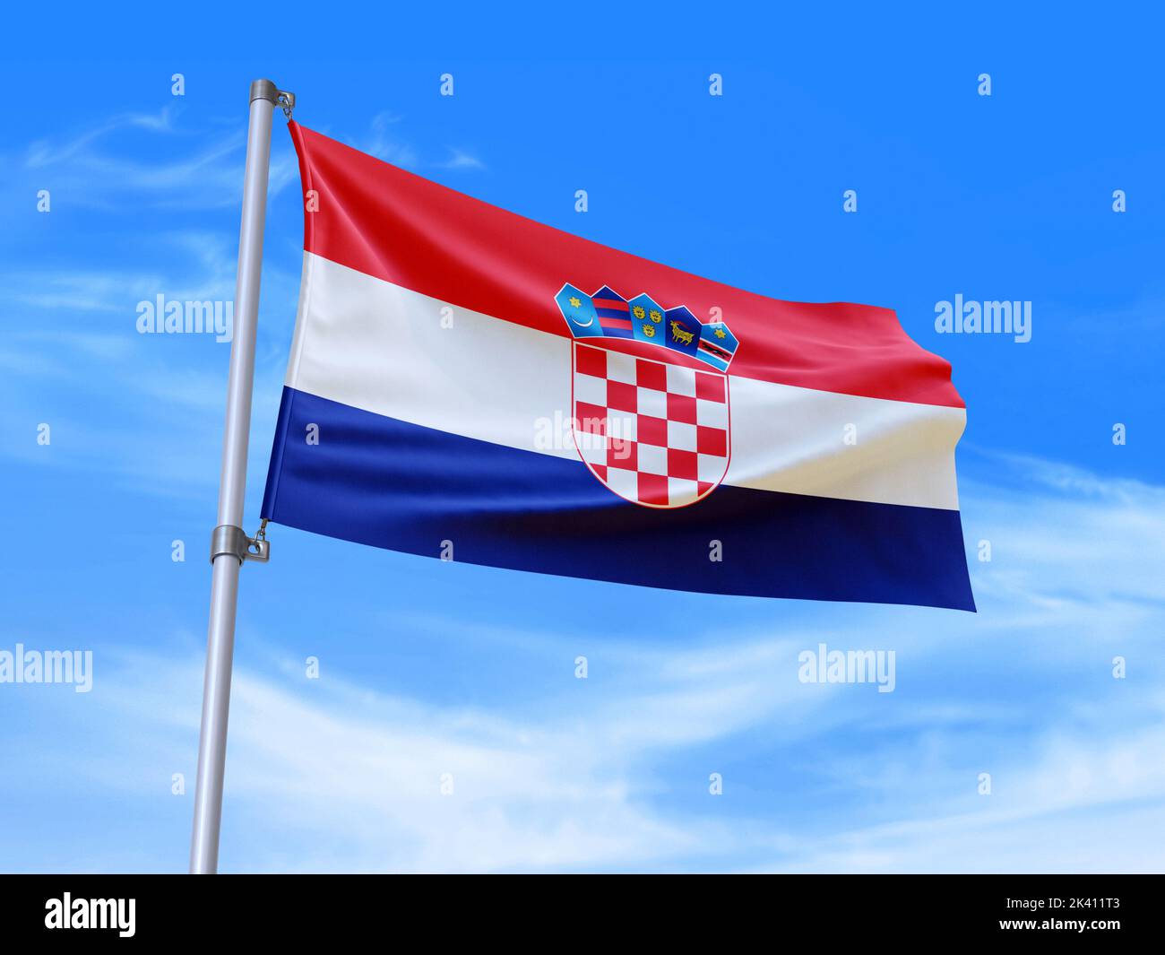 Beautiful Croatia flag waving in the wind with sky background - 3D illustration - 3D render ...