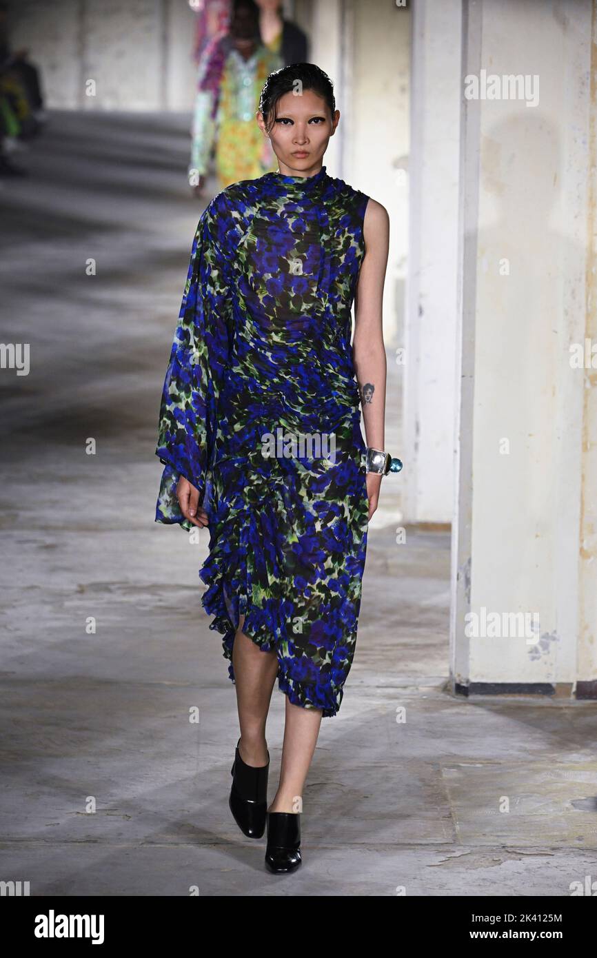 A model walks on the runway at the Dries Van Noten fashion show during ...