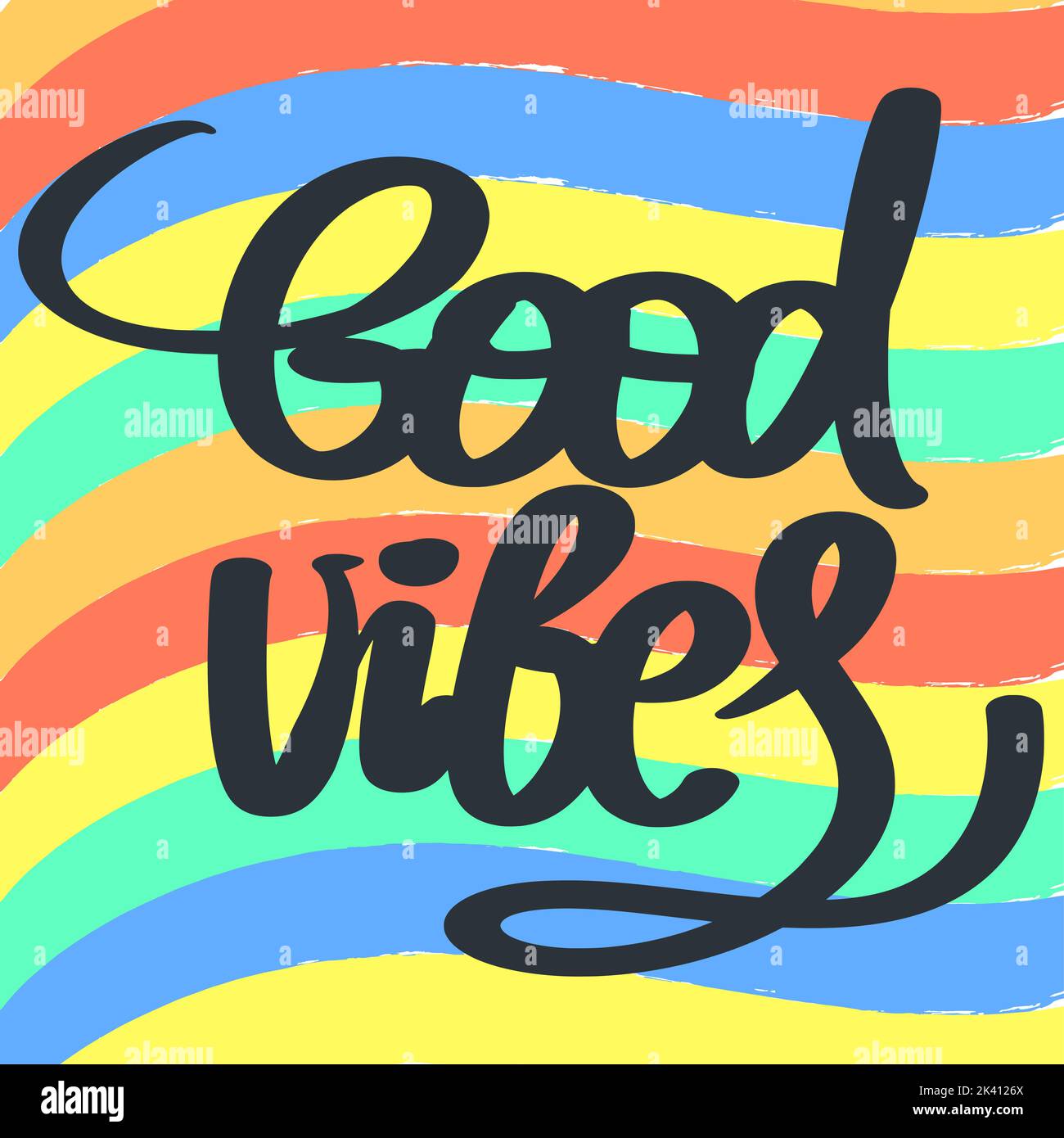 Good vibes handwritten inscription on striped color background ...