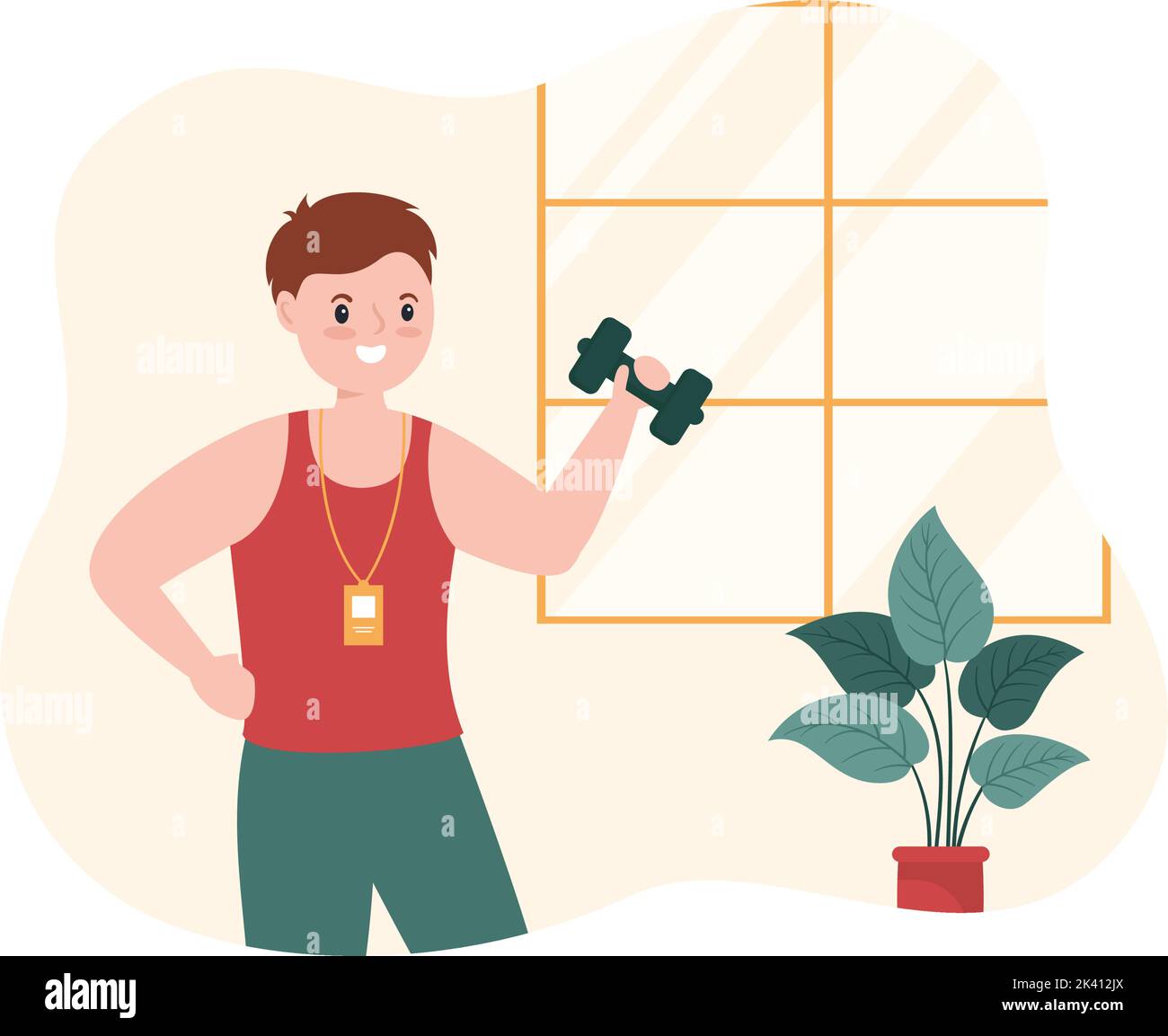 Personal Trainer or Sports Instructor Hand Drawn Cartoon Flat ...