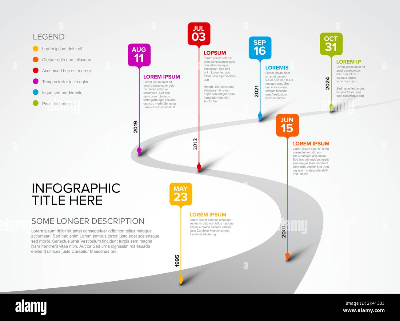 Colorful vector infographic timeline report template with six square ...