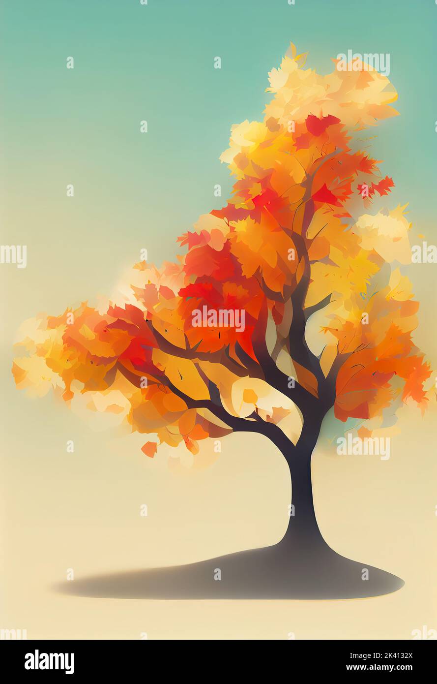 One beautiful autumn tree. Gradient background. Digital illustration ...