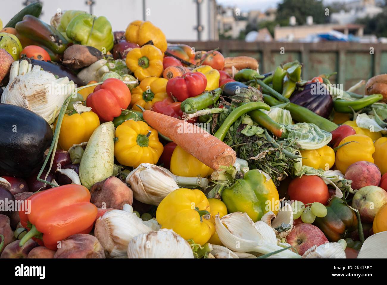 Expired food Organic bio waste. Mix Vegetables and fruits in a huge ...