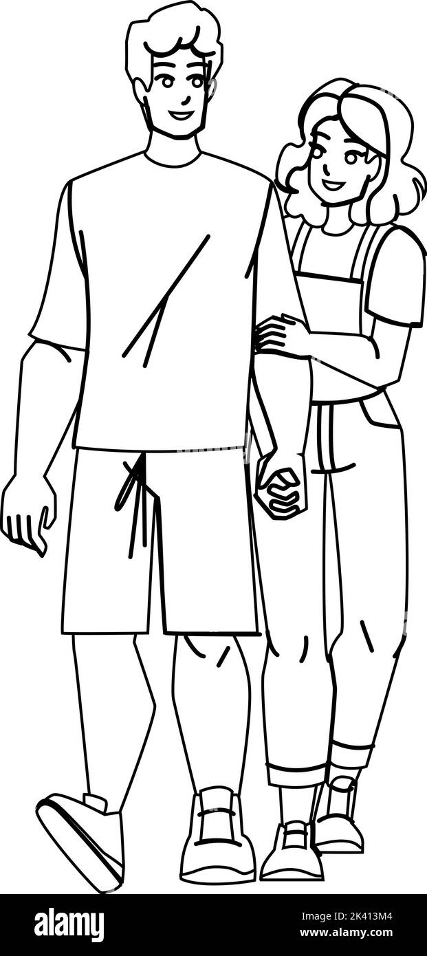 Autumn park walk couple Stock Vector Images - Alamy