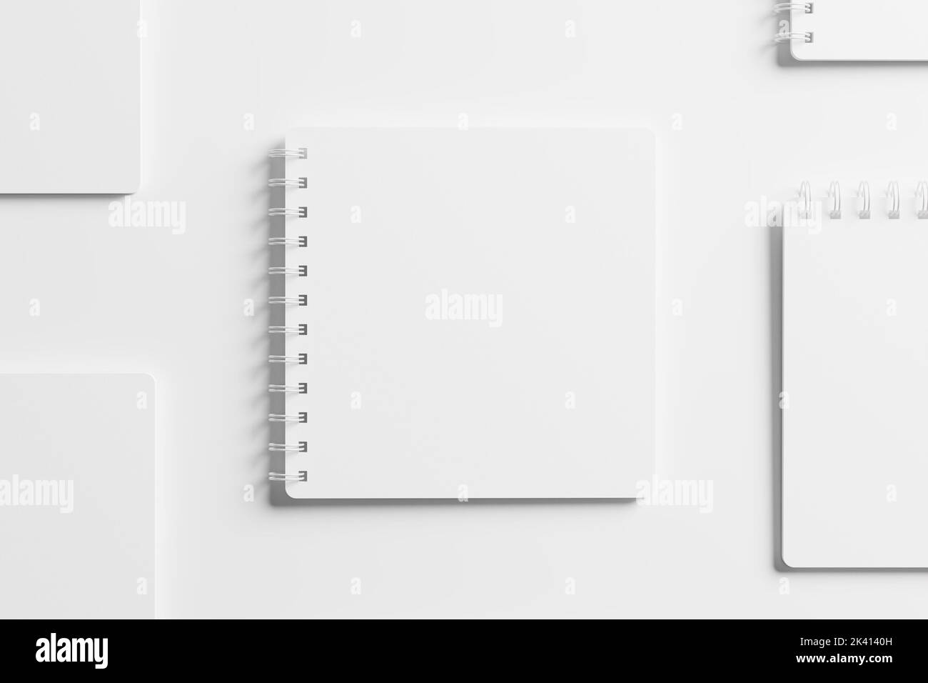 Square Spiral Notebook 3D Rendering White Blank Mockup Stock Photo - Alamy