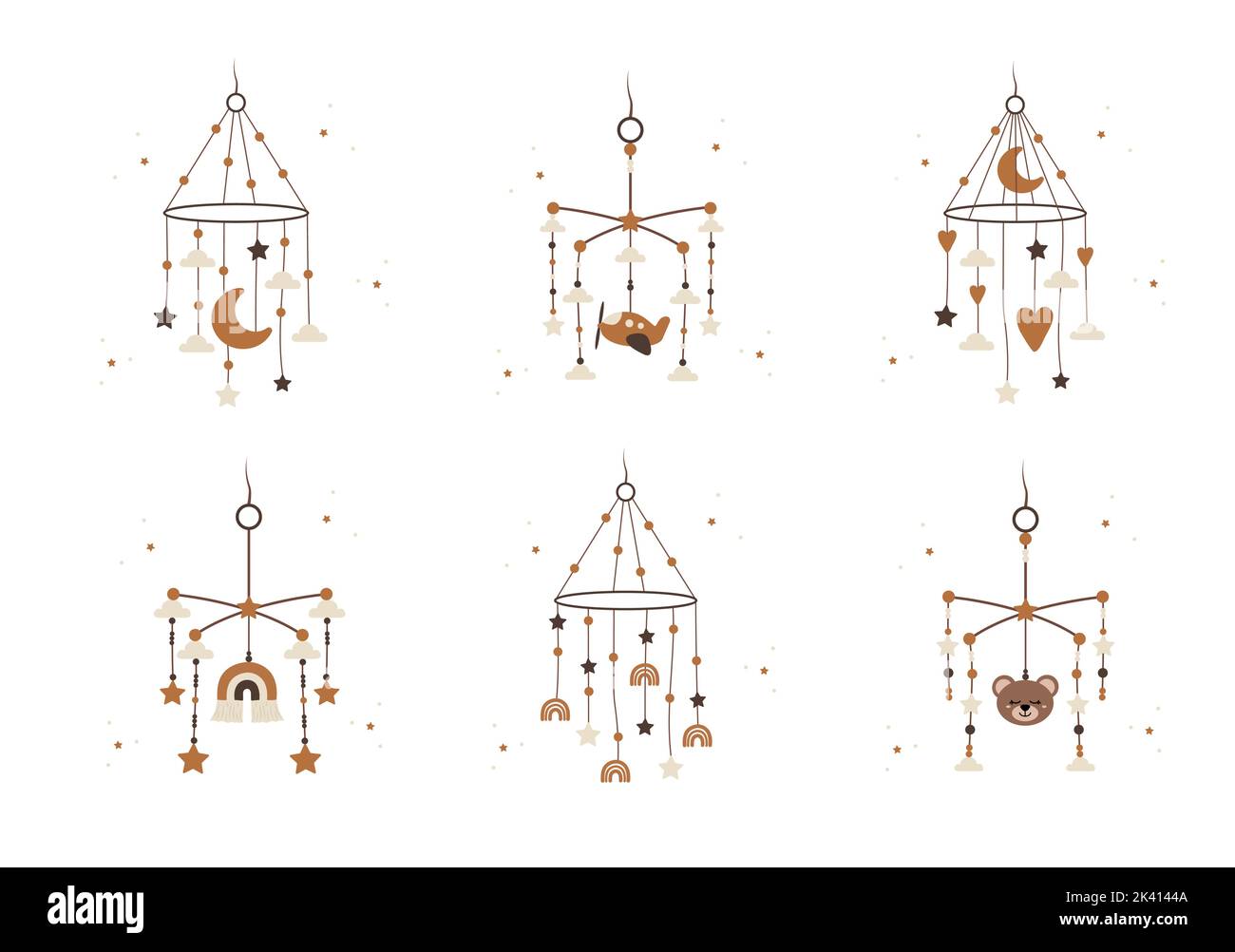 Boho baby mobile collection. Hand drawn scandinavian hanging toys for ...