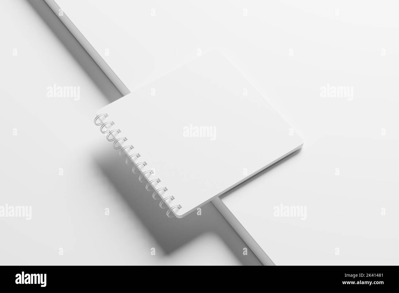 Square Spiral Notebook 3D Rendering White Blank Mockup Stock Photo - Alamy