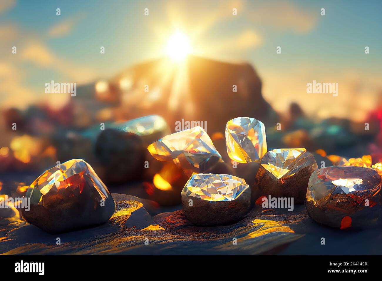 Crystals sparkle in the sun. Huge sparkling diamond. 3D Digital ...