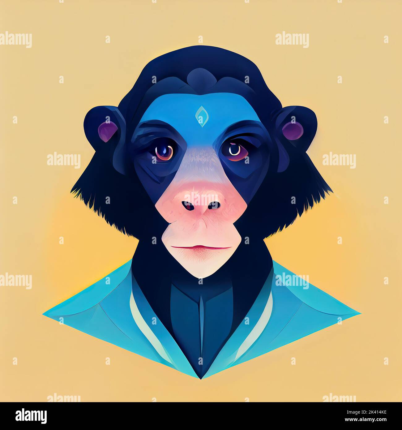 Stylized head of a blue monkey. Illustrated portrait of chimpanzee ...