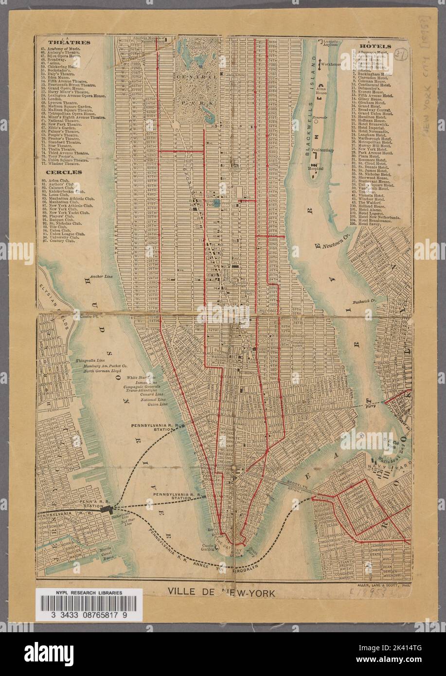 Ville de New-York Allen, Lane & Scott. Cartographic. Maps. 1895. Lionel ...