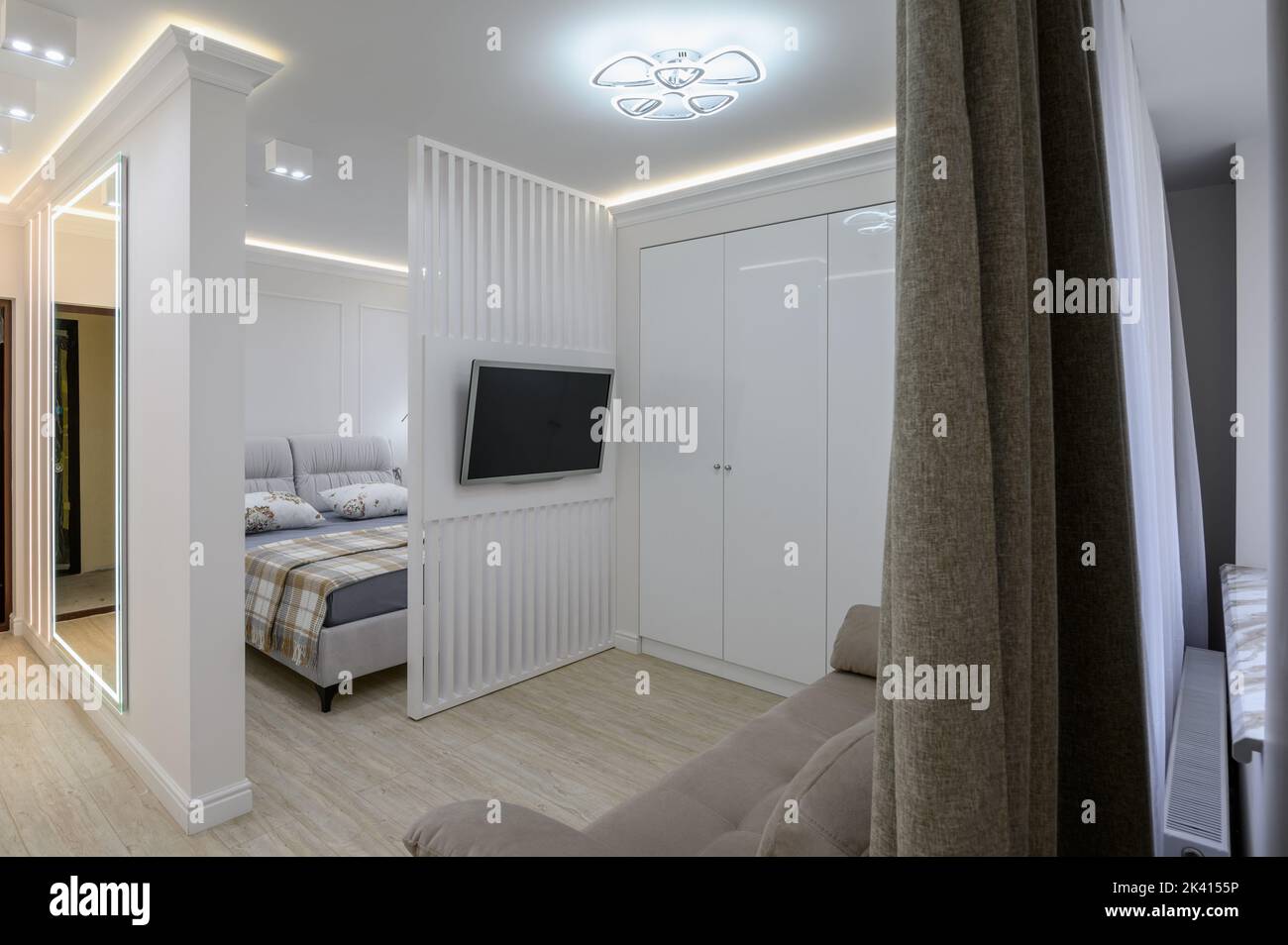 Studio flat interior with living room and bedroom Stock Photo - Alamy