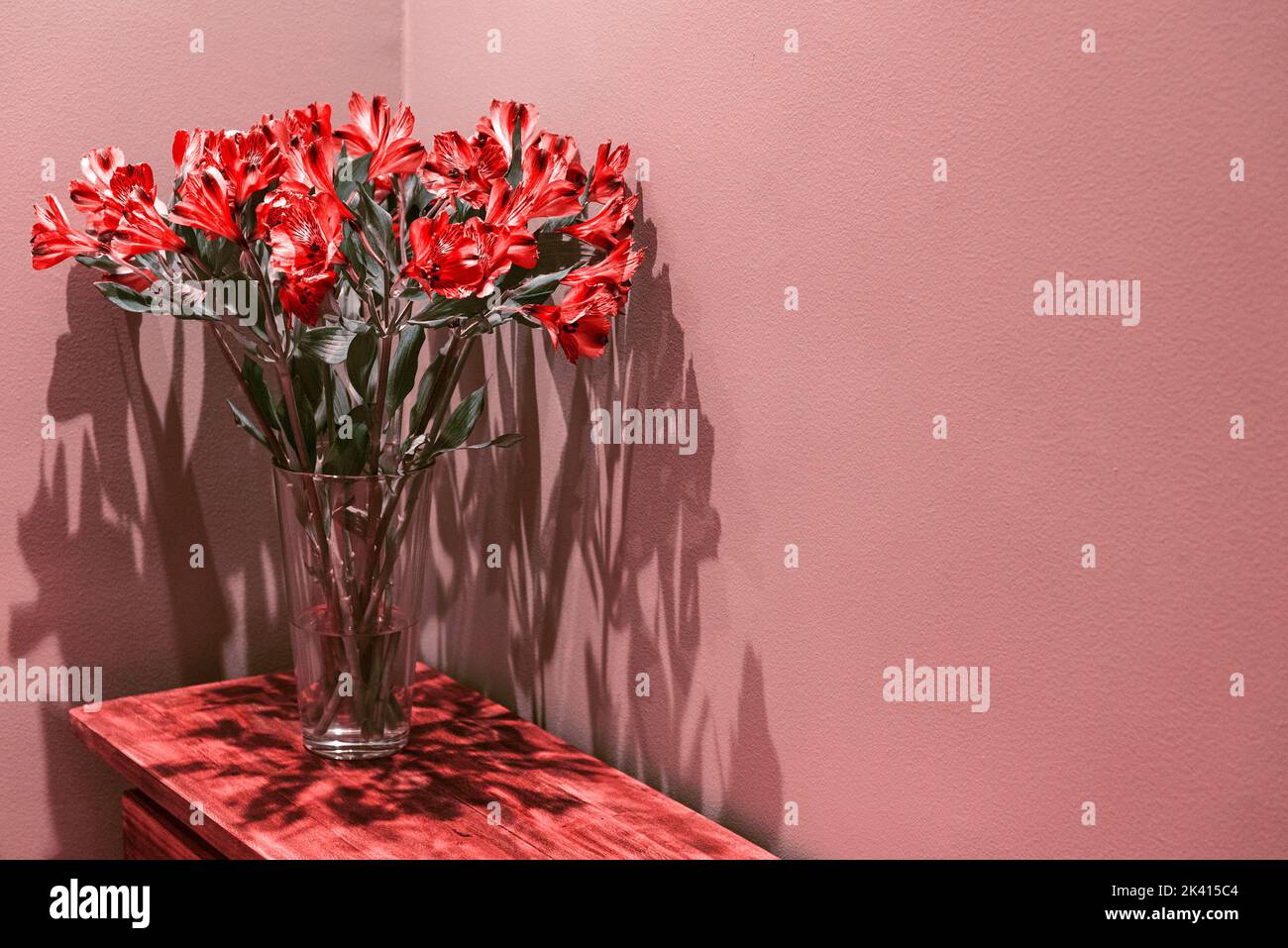 Lily flowers bouquet on vintage wooden chest of drawers pink painted ...