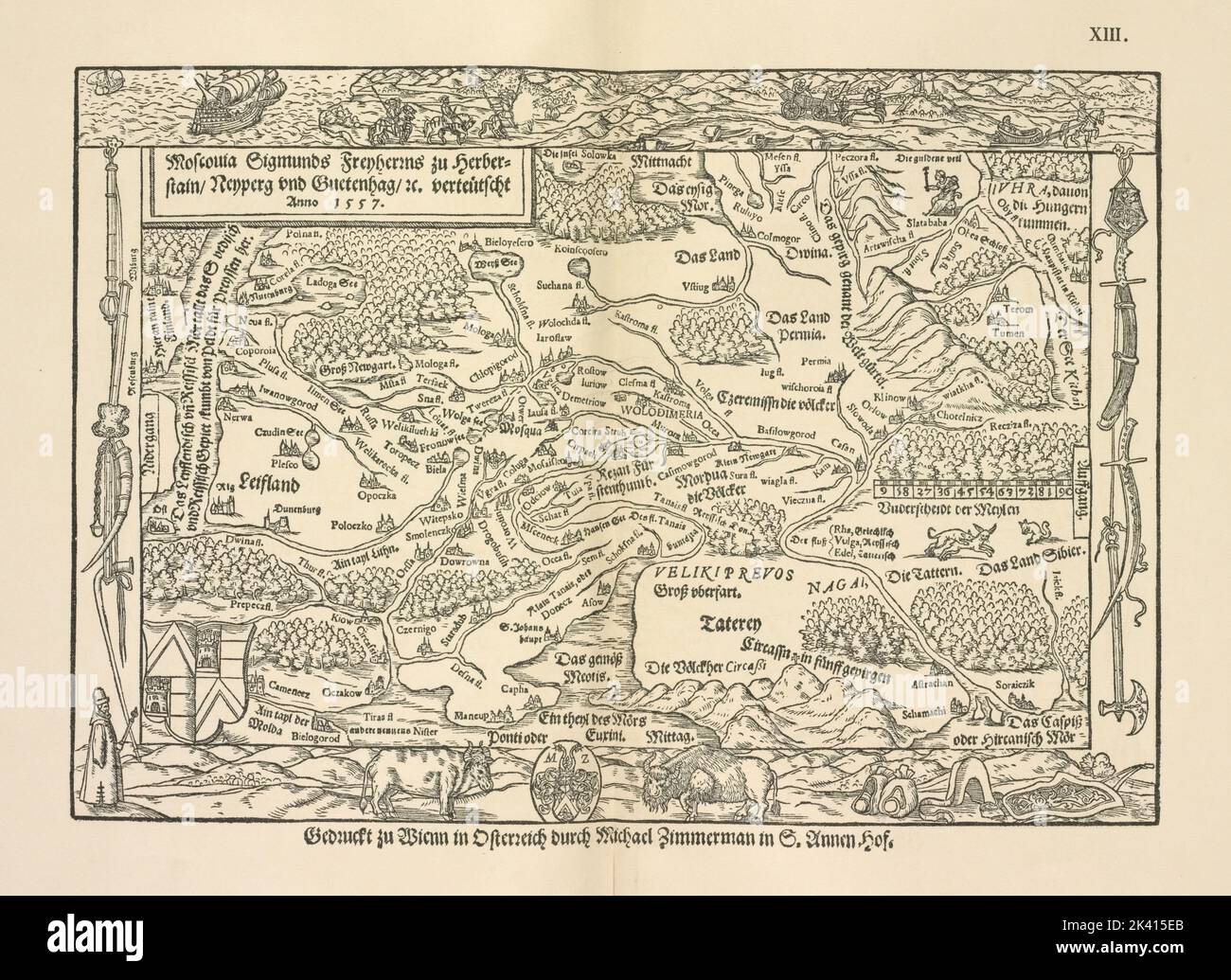 Karta Rossii Gerbershteina iz nemetskoi Moskovii, Viena, 1557g. Tekst ...
