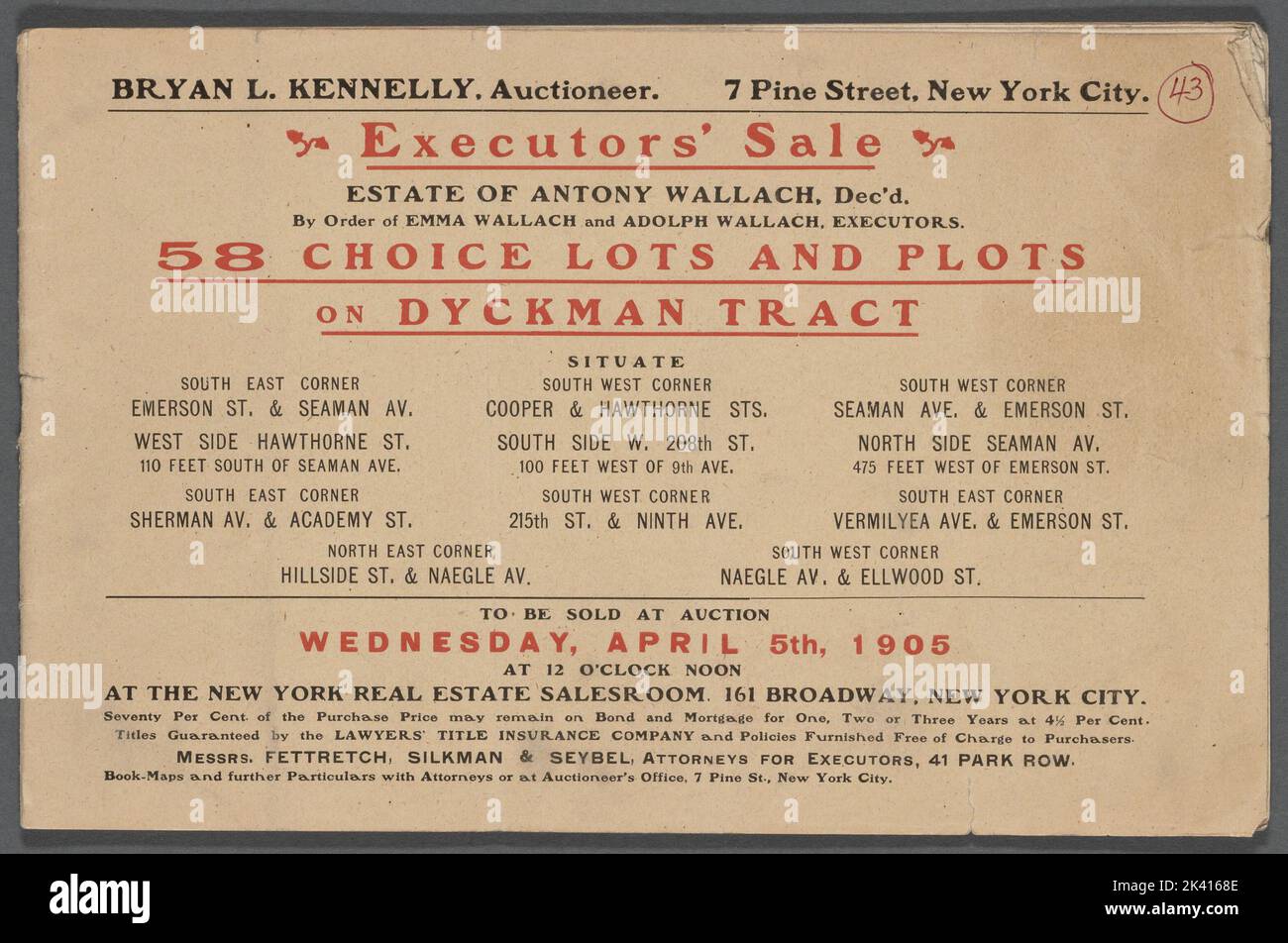 Executor's Sale Estate of Antony Wallach, Dec'd. By order of Emma ...