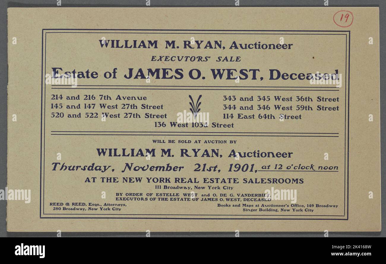 Executors' Sale: Estate of James O. West, Deceased Cartographic. Maps ...