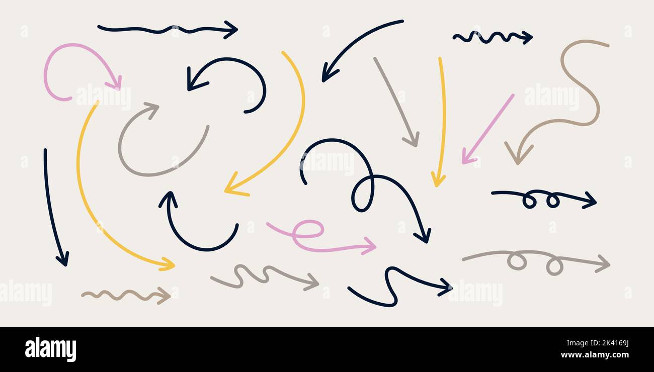 Set of hand draw various arrows,soft curves.Vector illustration Stock ...