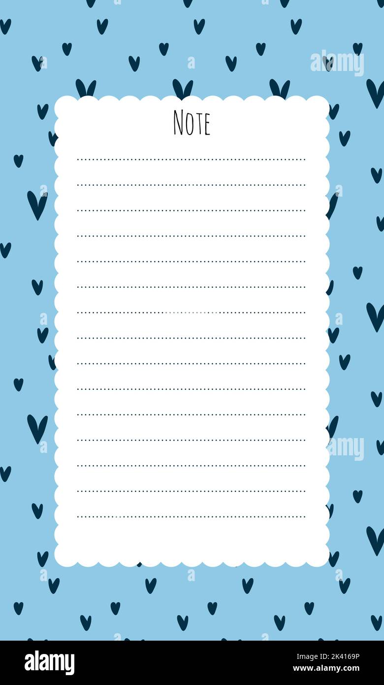 Cute vector note list template for kids. Memo card on blue background ...