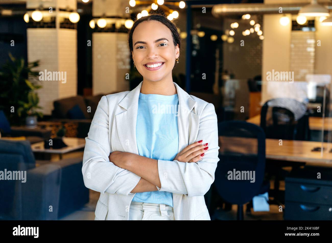 Portrait of a confident successful modern mixed race business lady, top ...