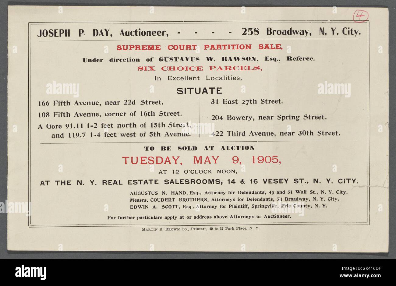 Supreme Court Partition Sale, under direction of Gustavus W. Rawson ...