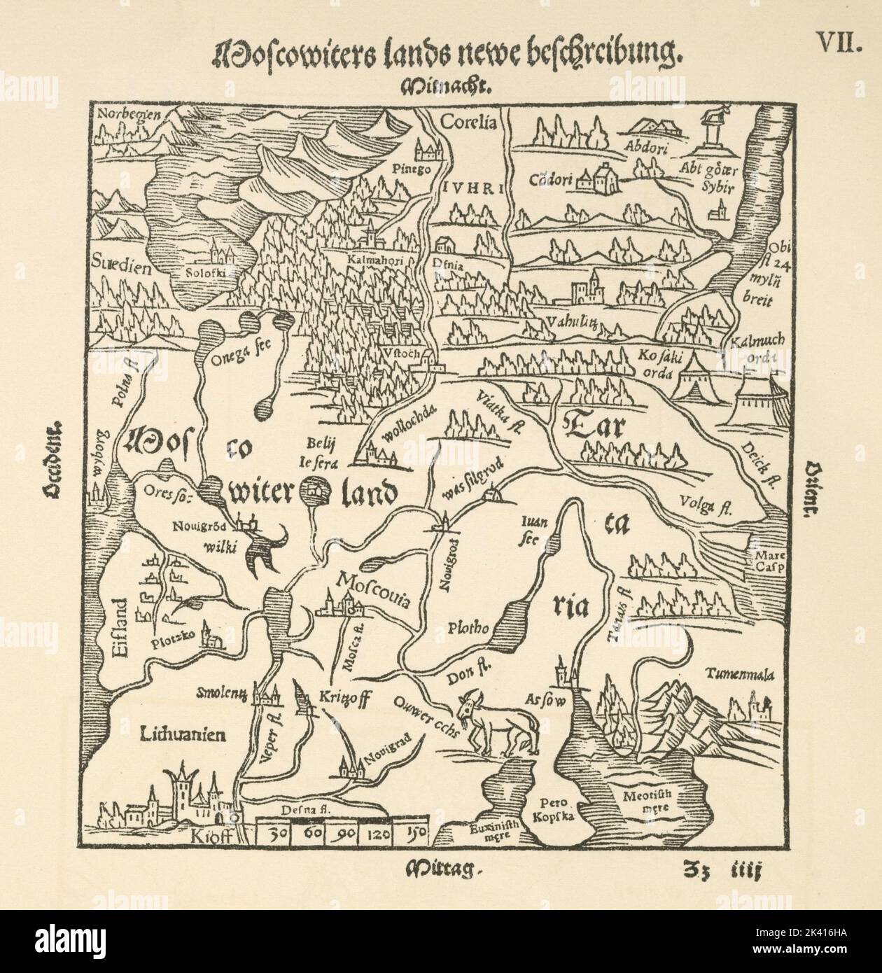 Karta Rossii Seb. Miunstera iz ego Kosmografii 1544g. Tekst str,6 A map ...