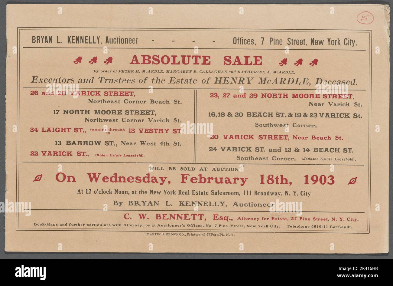 Absolute Sale by order of Peter H. McArdle, Margaret E. Callaghan and ...
