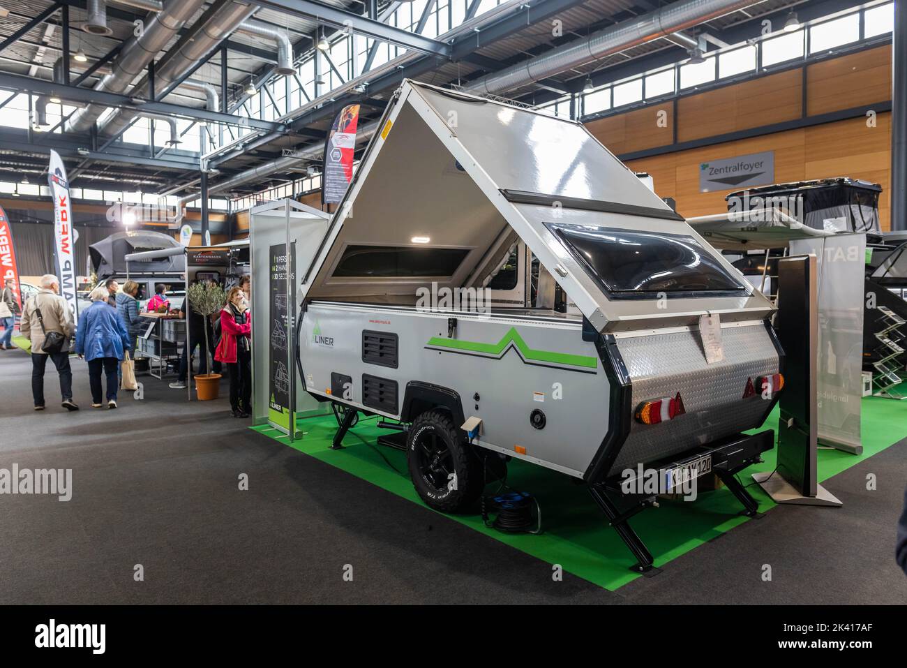 Freiburg, Germany. 29th Sep, 2022. A caravan with a folding roof is on ...