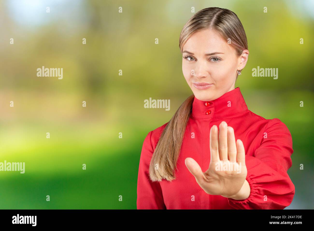 Young Woman With Disgusted Expression Repulsing Something Disgust