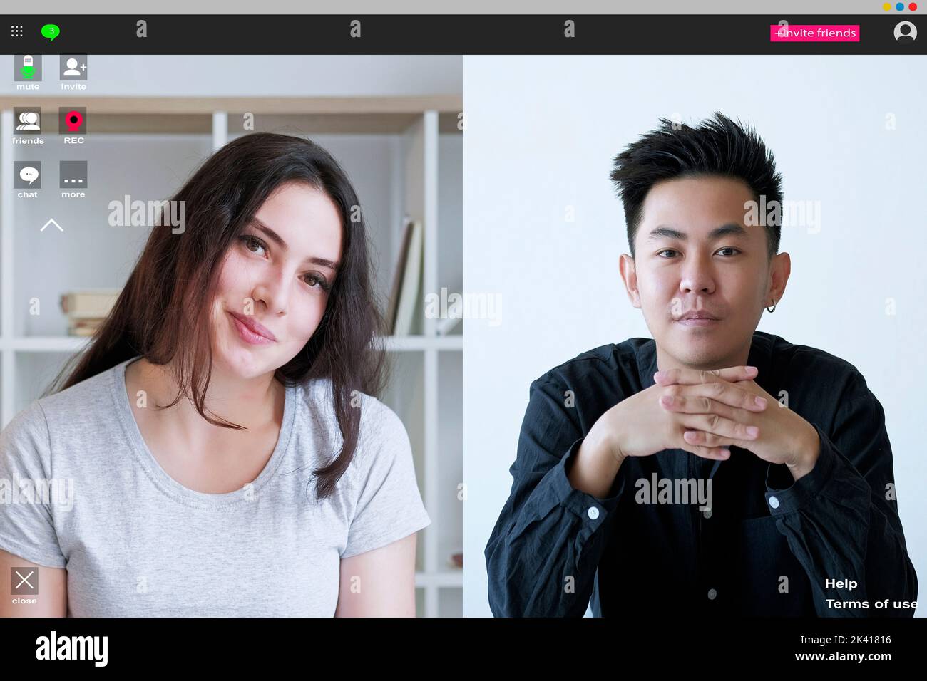 Online meeting. Positive couple. Screen mockup. Pretty smiling woman ...