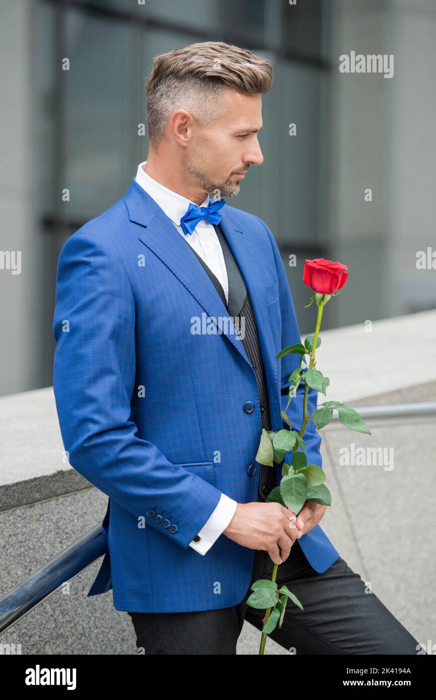 proposal concept. handsome tuxedo man preparing for a proposal. man ...